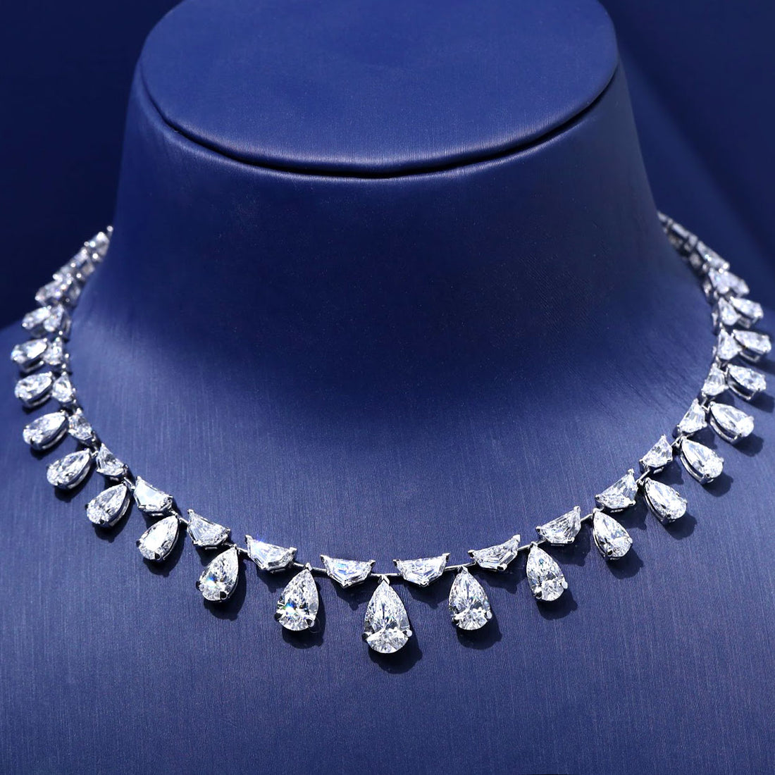 50.19ctw Pear Shape & Shield Cut Diamond Choker Necklace 14k White Gol ...